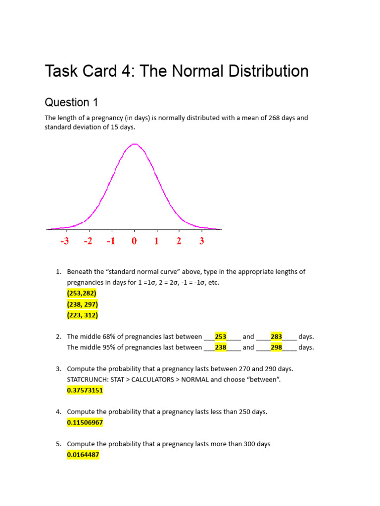 Task Card 4_ The Normal Distribution | PDF | Normal Distribution ...
