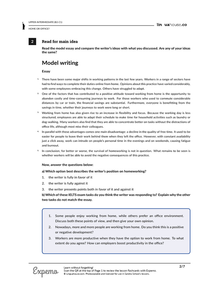 Home vs. Office: Pros and Cons of Remote Work | PDF | Vocabulary ...