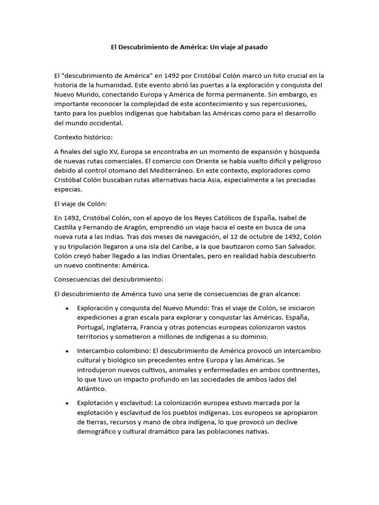 Descubrimiento America Viaje Pasado | PDF | Cristobal colon | Colonialismo