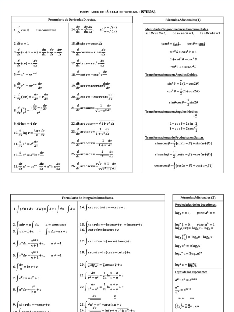 PDF Formulario Calculo Integral y Diferencial - Compress | PDF