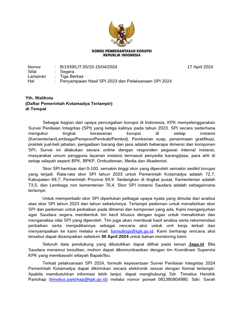 Hasil SPI 2023 dan Rencana SPI 2024 | PDF