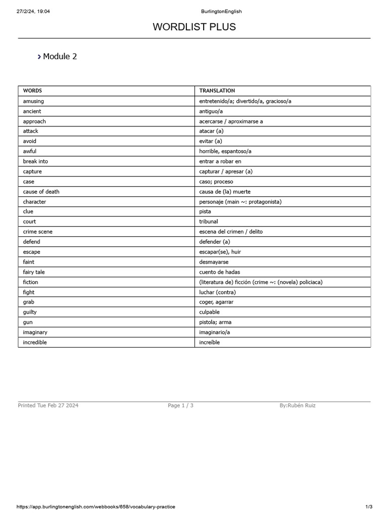 Vocabulary List ESO 3 Module 2 BURLINGTON | PDF