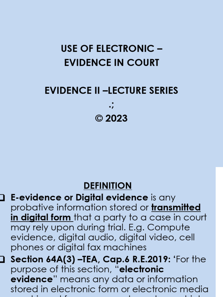 Electronic - Evidence - Lecture Series 1 - 2023 | PDF | Computer Data ...