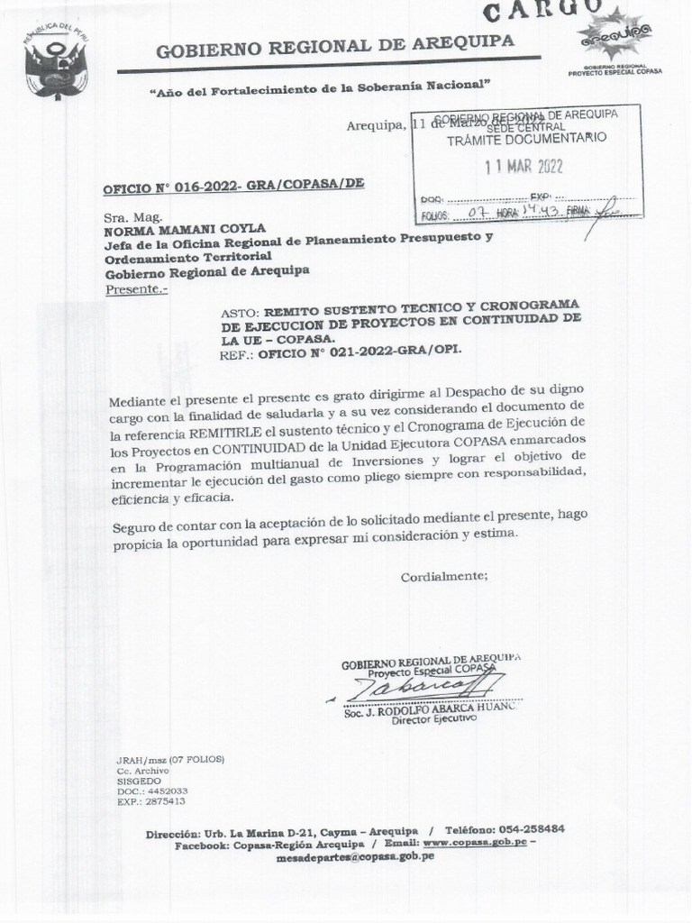 Sustento 02 Proyectos Continuidad | PDF