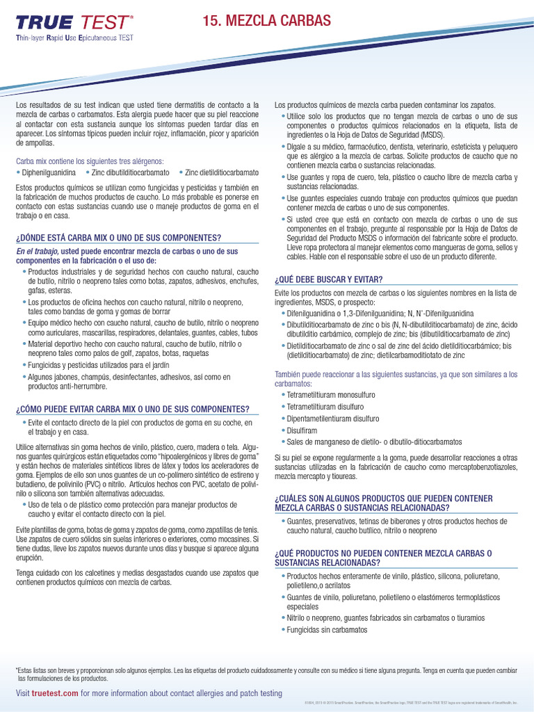 TRUE TEST Allergen Info - MEZCLA CARBAS | PDF | Caucho natural | Guante