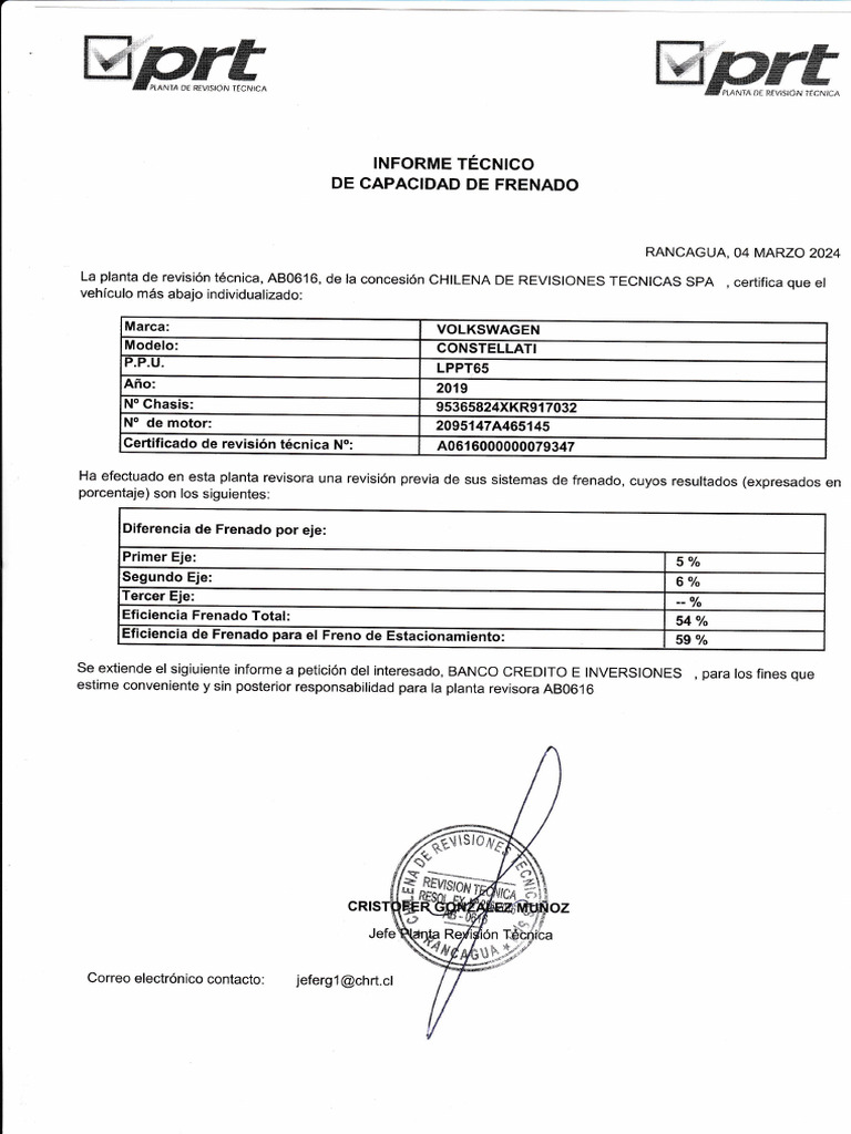 Certificado de Frenado LPPT-65 | PDF | Tecnología