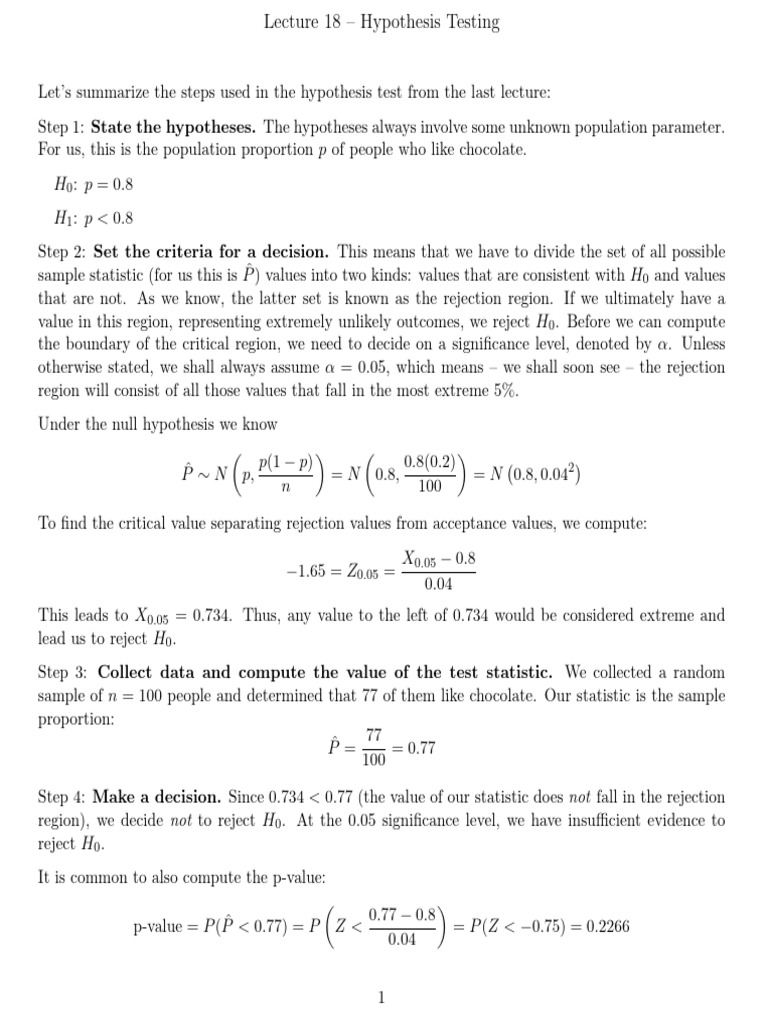Lecture 18 -- Statistics and Data Analysis I 2 | PDF | P Value | Hypothesis