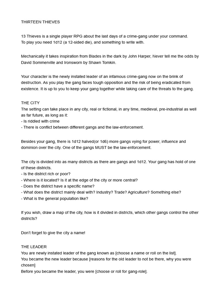Thirteen Thieves Text Only | PDF | Gang