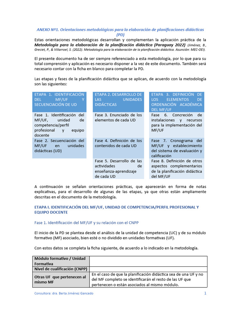 ANEXO N 1 Orientaciones Metodol Gicas para La Elaboraci N de Las PD | PDF | Evaluación | Enseñando