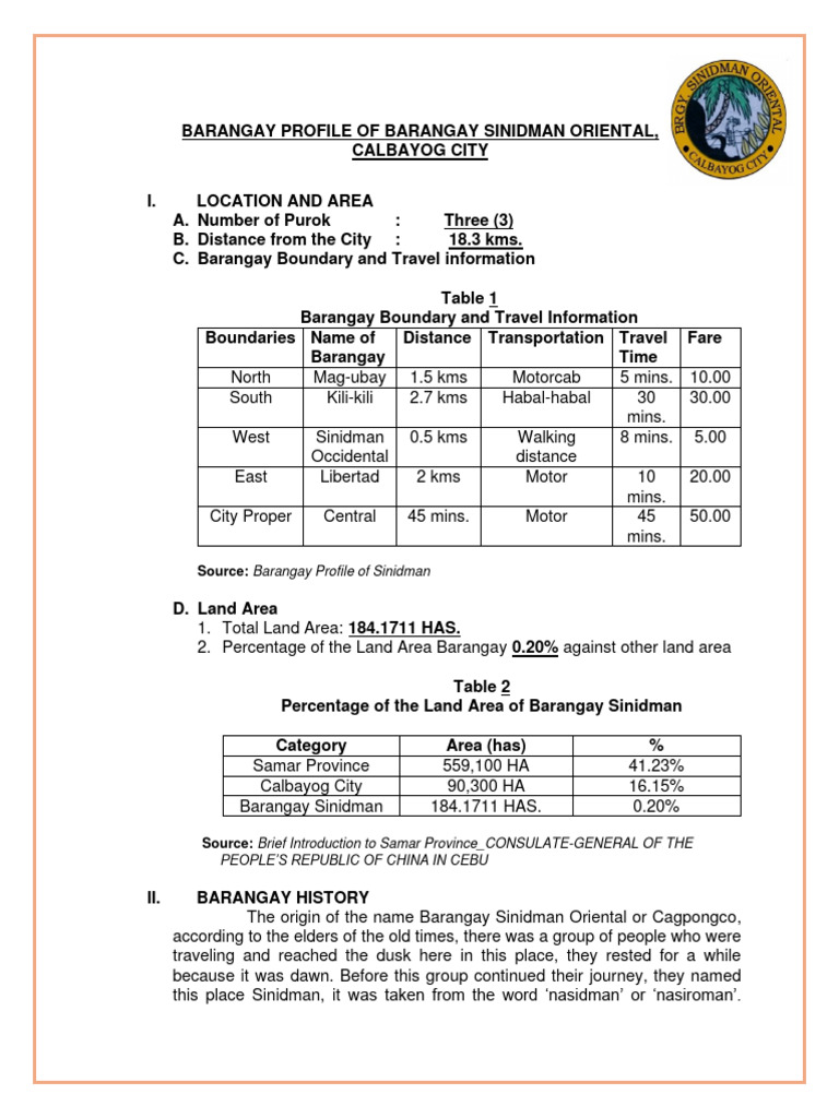 FINAL-Barangay-Profile-in-Brgy-Sinidman | PDF | Agriculture ...
