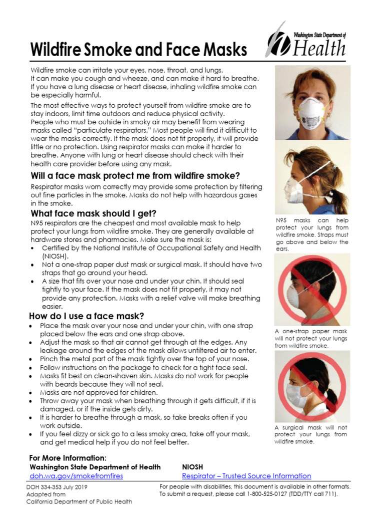 DOH Wildfire Smoke Face Masks Factsheet | PDF | Occupational Safety And ...