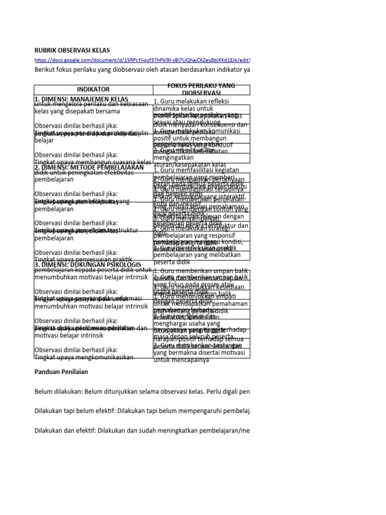 Form Observasi Guru (2) .+rubrik | PDF