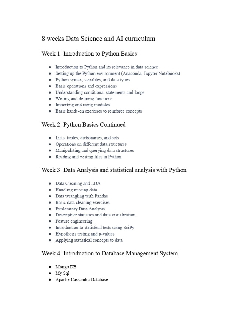 8 Weeks Data Science and Ai Curriculum | PDF | Machine Learning ...