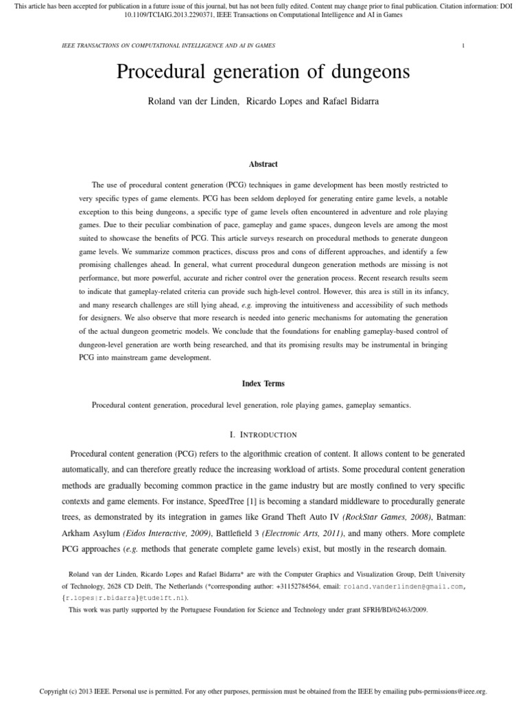Procedural Generation of Dungeons | PDF | Genetic Algorithm Procedural Generation of Dungeons | PDF | Genetic Algorithm