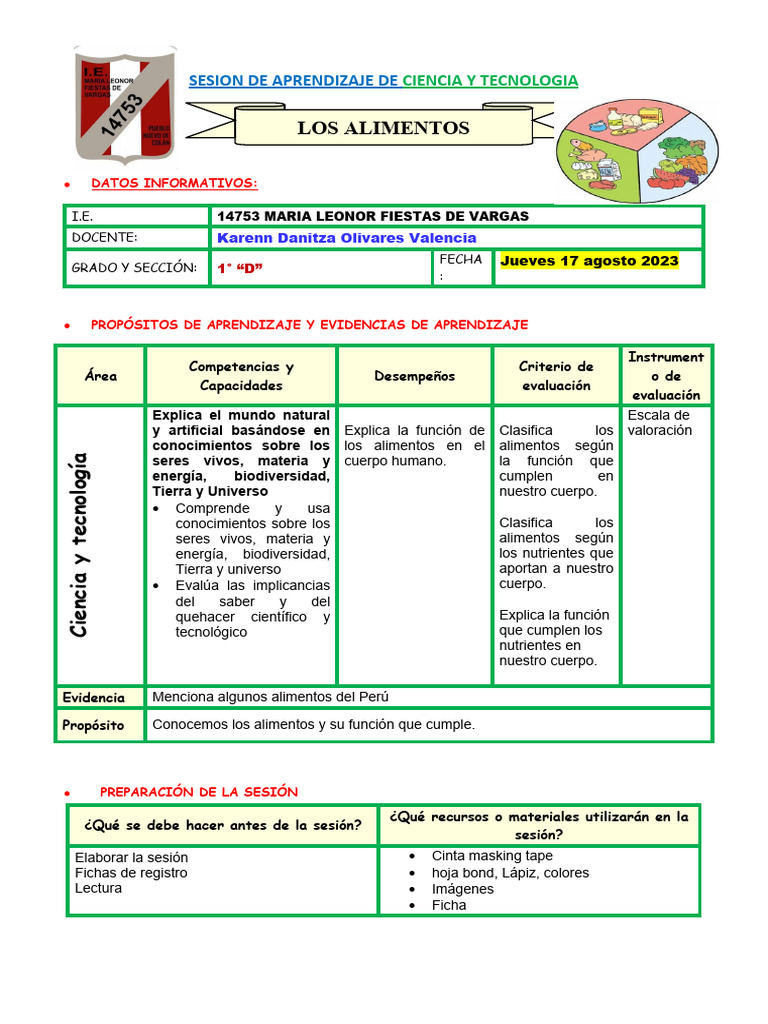 Sesion de Ciencia y Tecnologia - Los Alimentos | PDF | Alimentos ...
