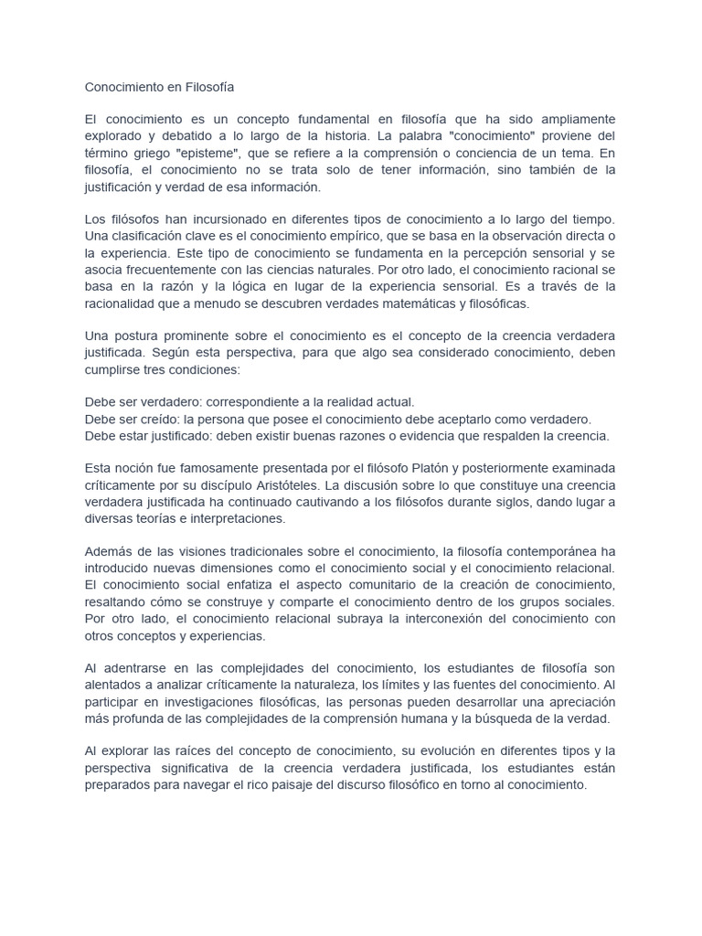 1. El conocimiento Introduccion | PDF | Conocimiento | Verdad