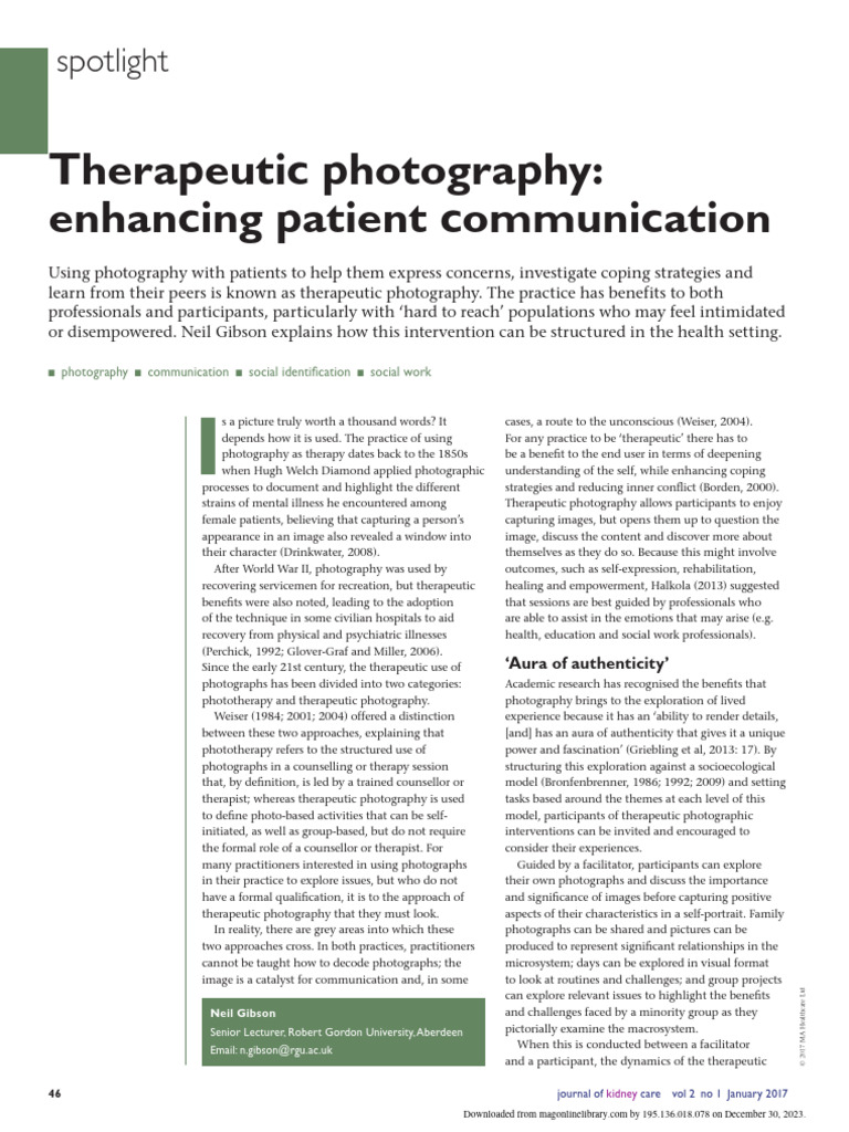 Therapeutic Photography for Patients | PDF | Psychotherapy ...
