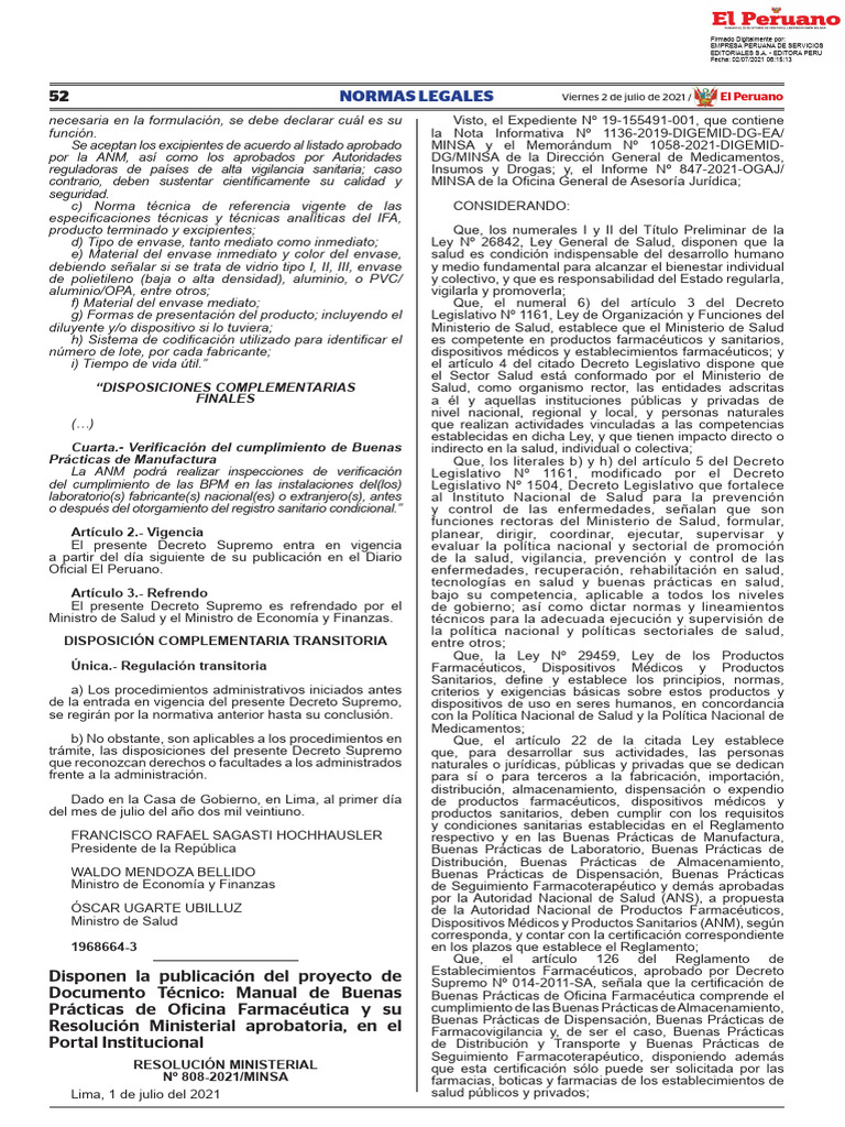 Normas Legales: "Disposiciones Complementarias Finales | PDF | Farmacia | Dispositivo médico