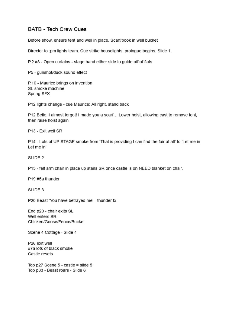 BATB Tech Crew Cues and Lighting Guide | PDF | Furniture | Interior Design