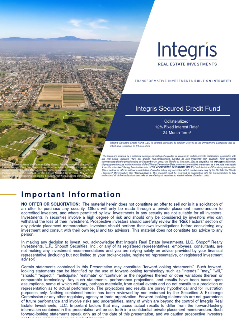 Integris SCF Investor Summary 8.3.22 | PDF | Debt | Interest