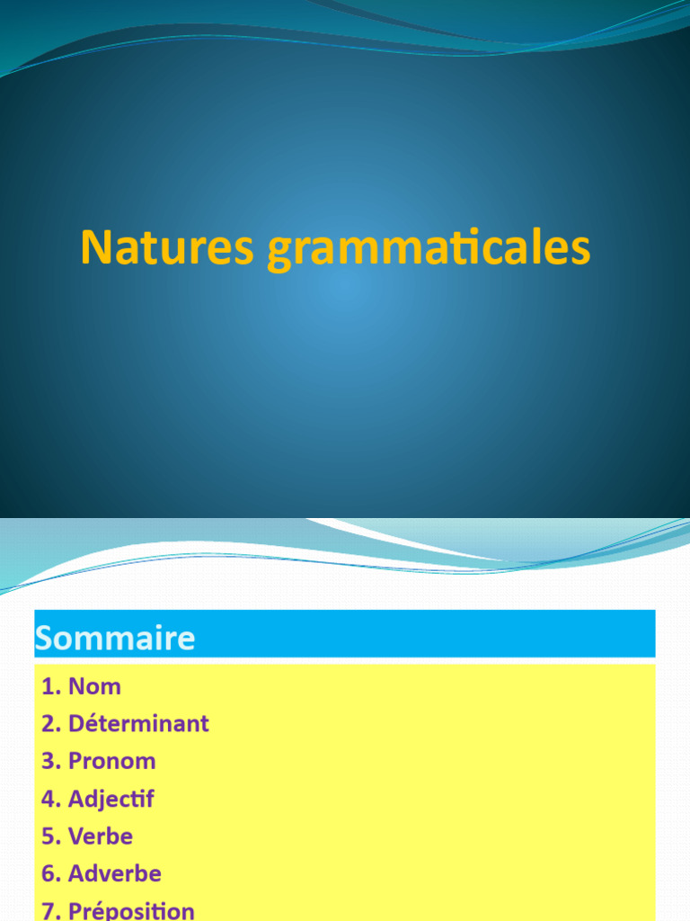 Parties du discours en français | PDF | Nom (grammaire) | Verbe