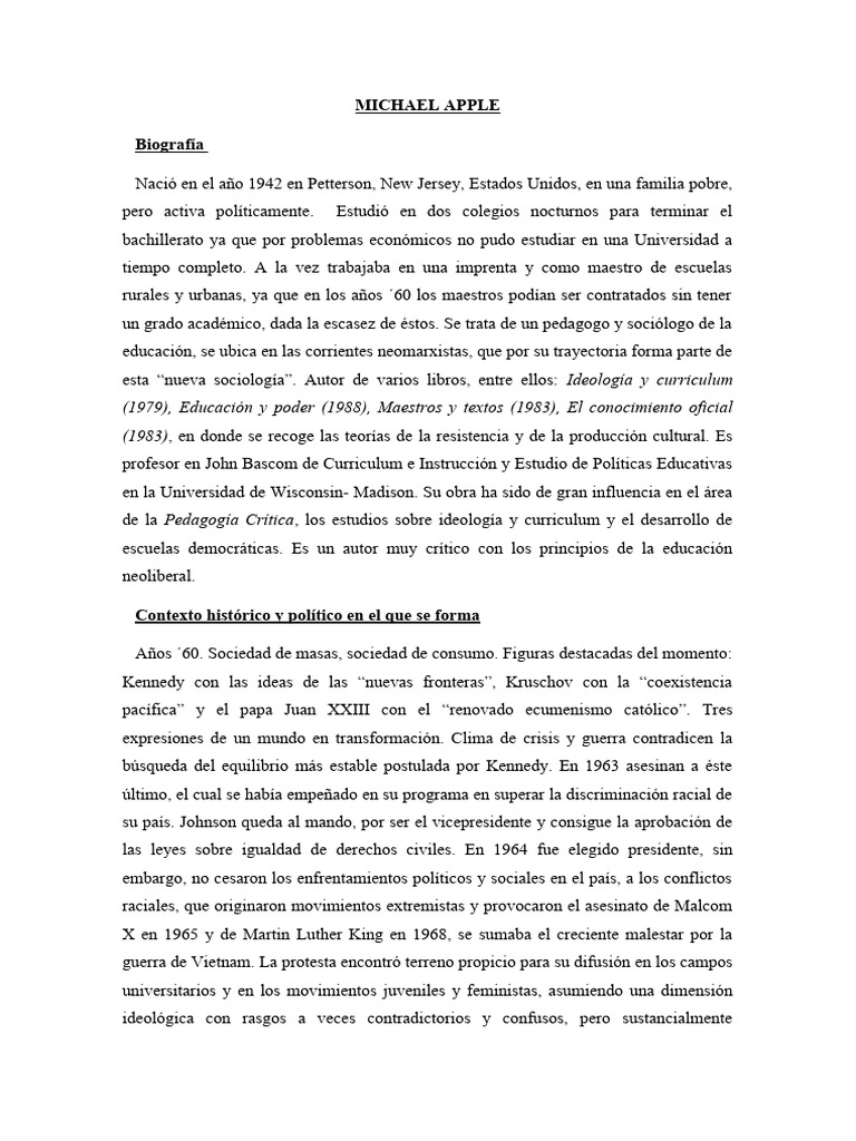 MICHAEL APPLE resumen | PDF | Plan de estudios | Sociedad
