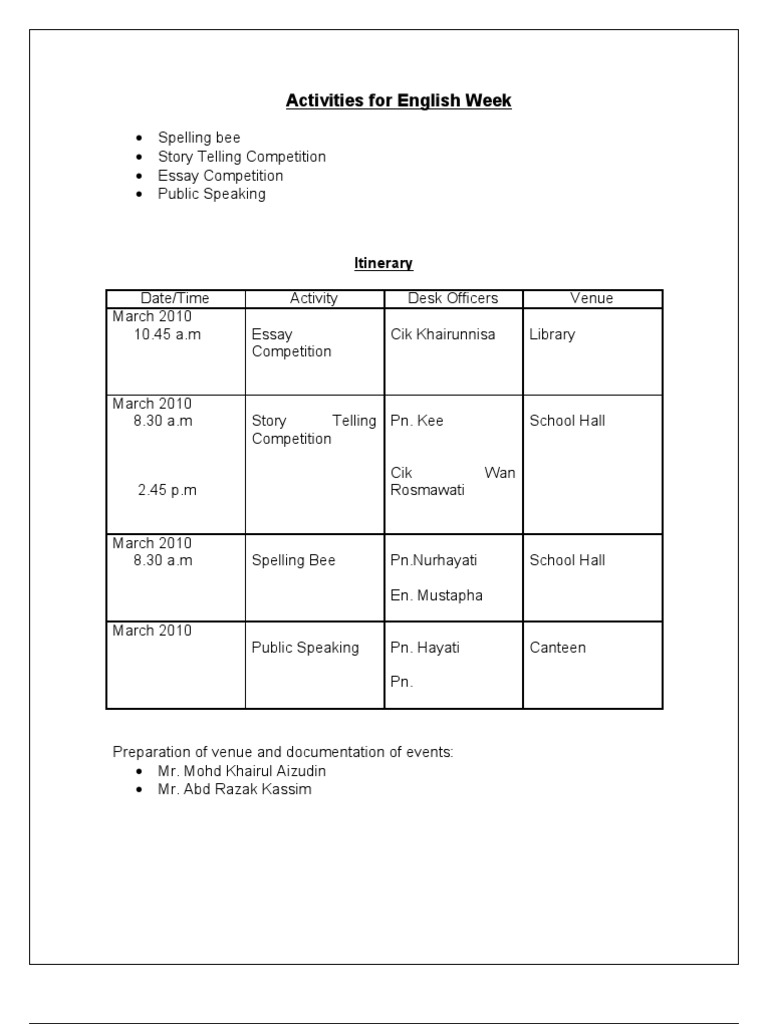 Activities For English Week 2010 | PDF | Language Arts & Discipline ...