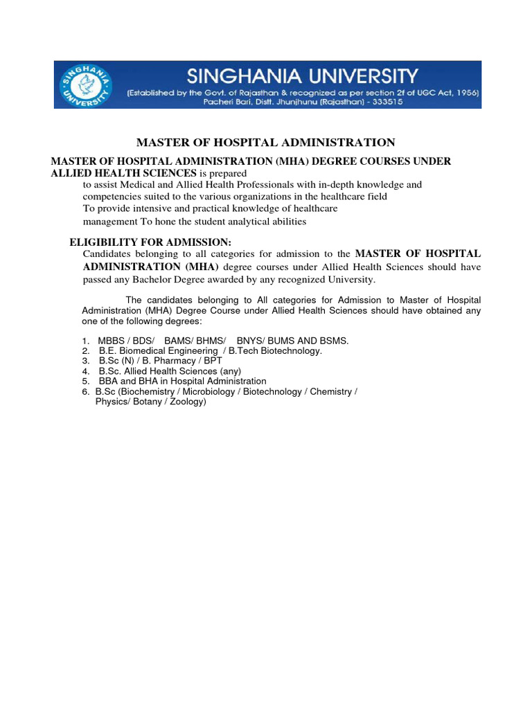 Master of Hospital Administration | PDF | Strategic Management ...