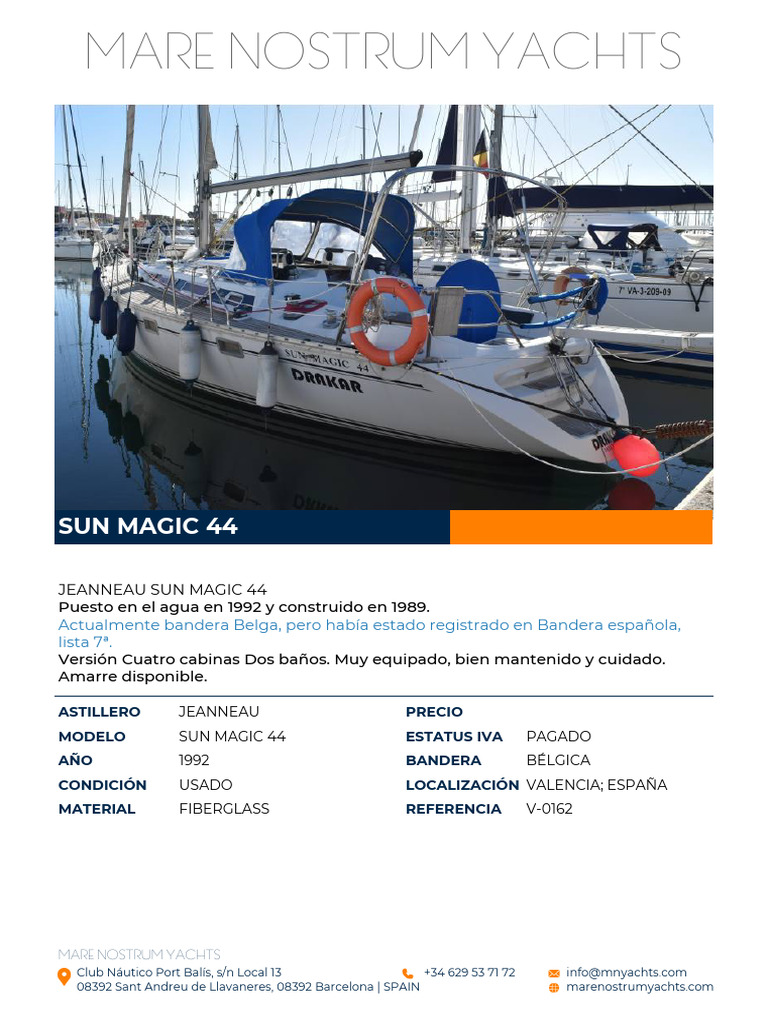 Venta de Jeanneau Sun Magic 44 | PDF | Buques | Transporte de agua