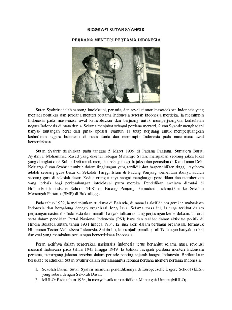 Biografi Sutan Syahrir: Pahlawan Kemerdekaan | PDF