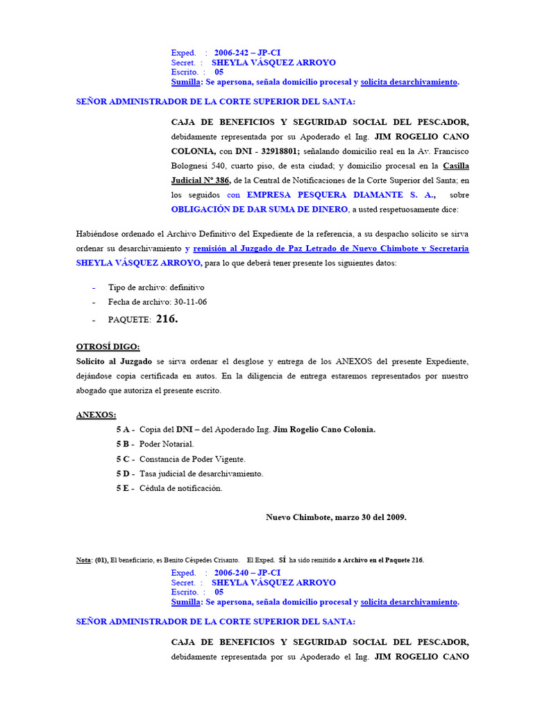 CBSSP - Desarchivamiento Administrativo - Obligación de Dar Suma de Dinero | PDF | Documento de ...