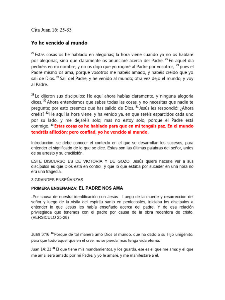 Enseñanzas de Juan 16:25-33 sobre paz y amor | PDF | Creencia y ...