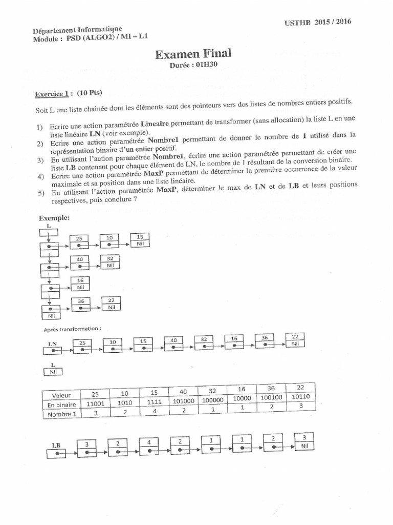 Examen Algorithmique 13 l1 Mi | PDF