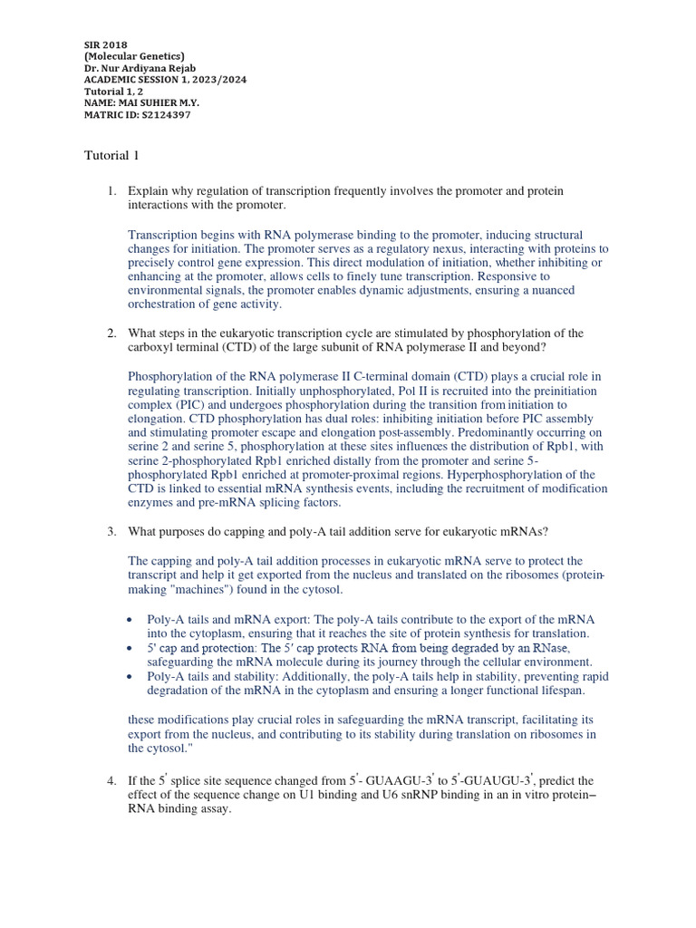 Tutorial 1 & 2 | Download Free PDF | Messenger Rna | Promoter (Genetics)