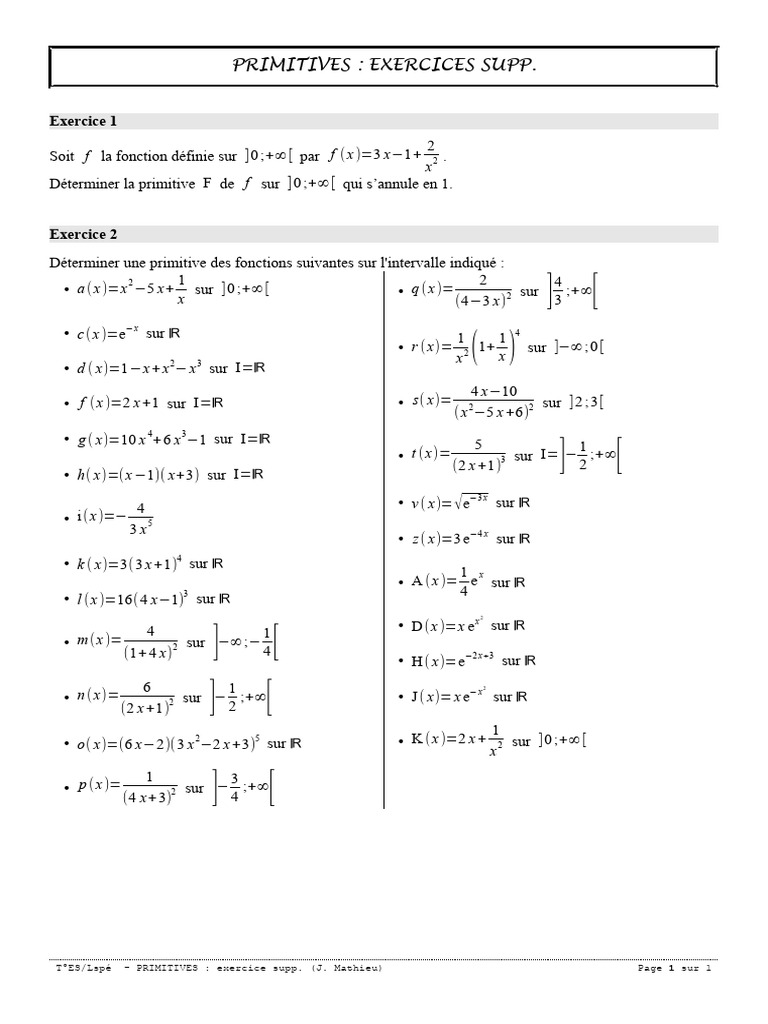 Exercices de Primitives Avancés | PDF | Analyse mathématique