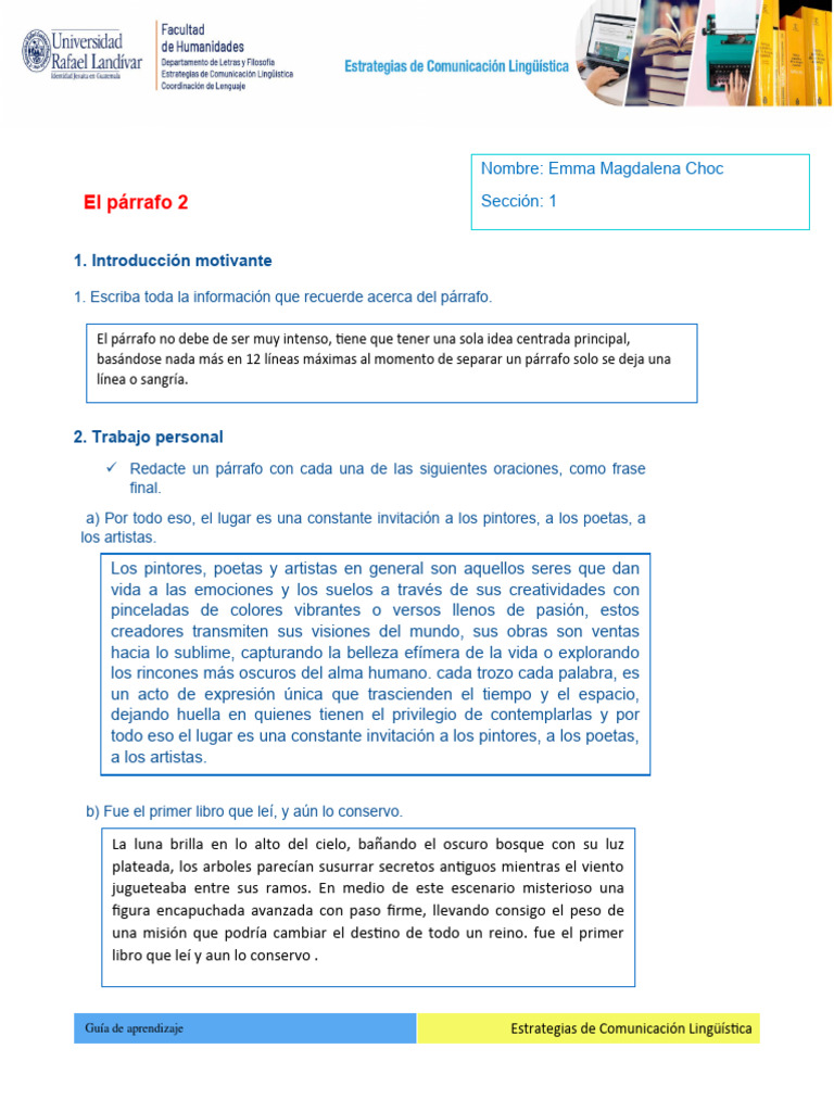 Guía de aprendizaje párrafo 2 | PDF