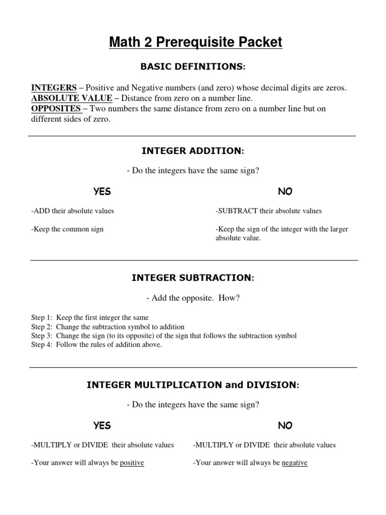 2021 Summer Math 2 Packet | PDF | Division (Mathematics) | Algebra