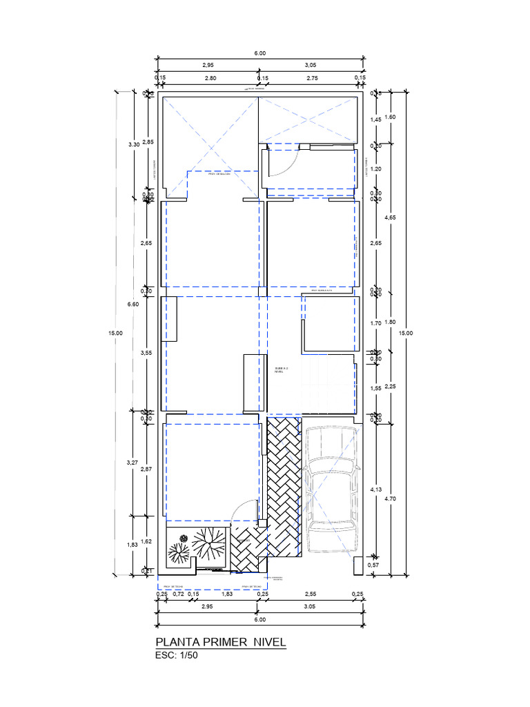 Plano de vivienda 6x15 m con balcón | PDF