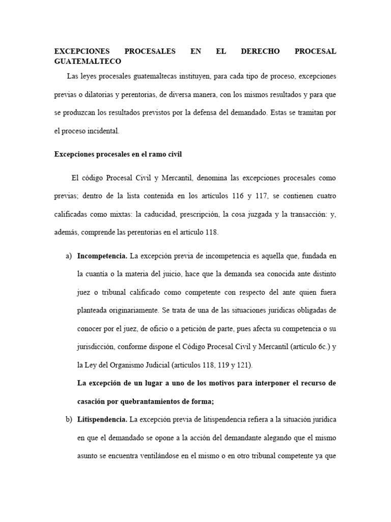 Excepciones Procesales en El Derecho Procesal Guatemalteco | PDF | Ley ...