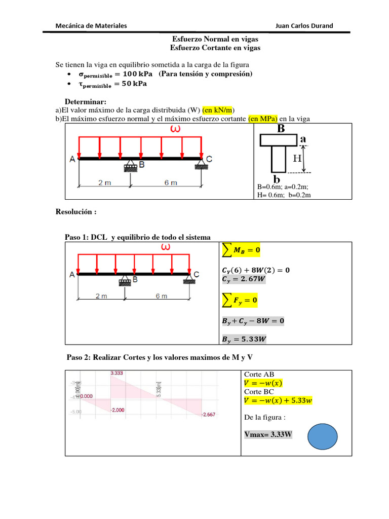 01 Esf Normal y Cortante -calculo de Carga | PDF | Viga (Estructura) | Resistencia de materiales