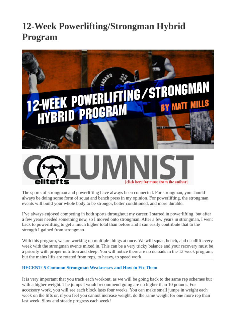 12-Week Powerlifting - Strongman Hybrid Program | PDF | Physical ...