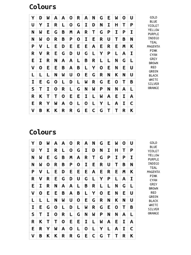 Colours Word Search | PDF