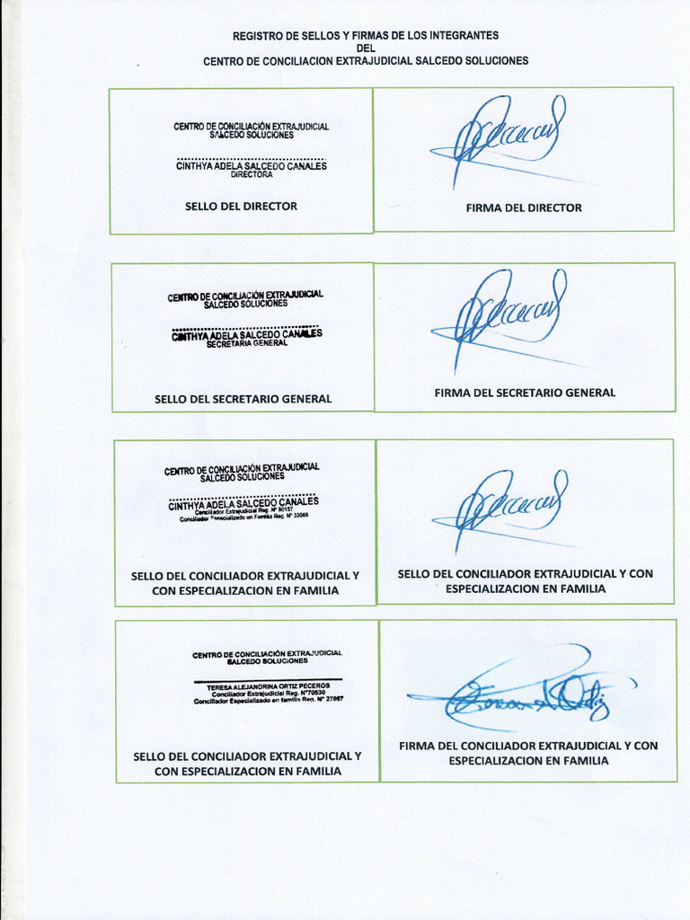 Registro de Sellos y Firmas de Los Integrantes Del Centro de ...