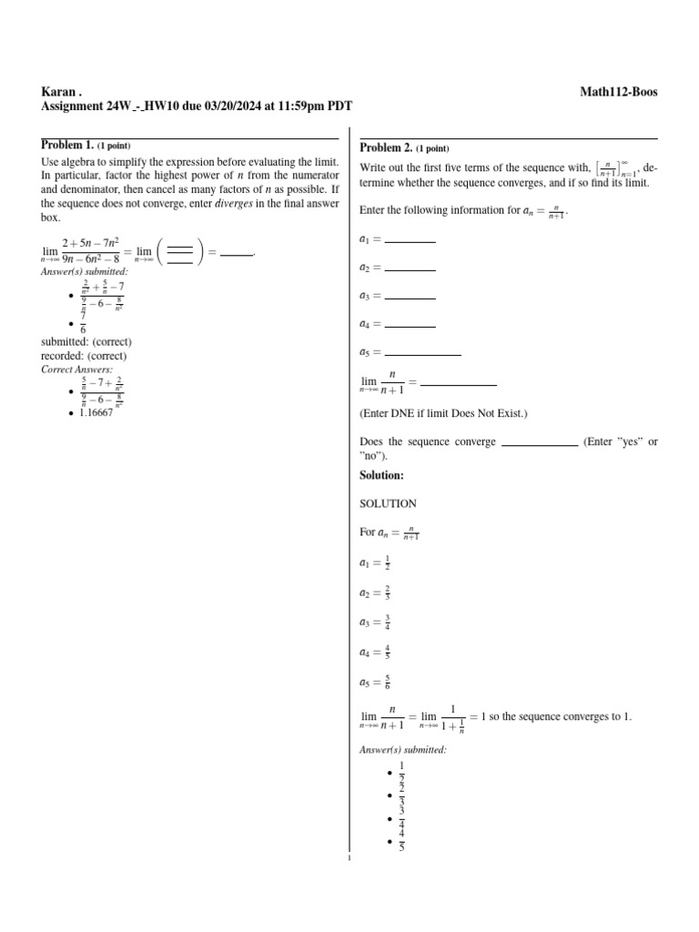 Math112-Boos.300196202.24W - HW10 | PDF | Limit (Mathematics) | Series (Mathematics)
