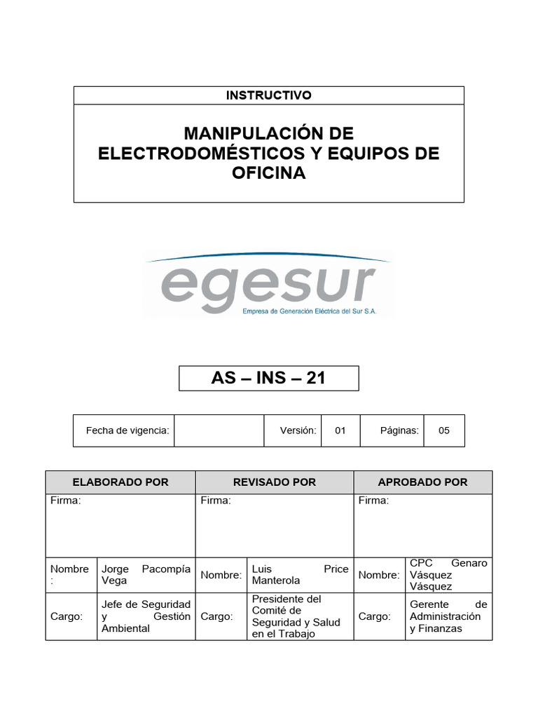 AS-INS-21 Manipulación de Electrodomésticos y Equipos de Oficina (v1) | Descargar gratis PDF ...