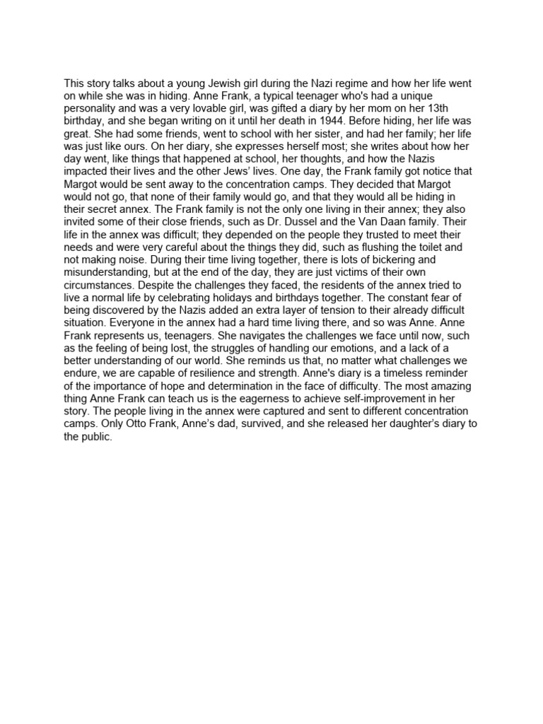 Sumary of Anne Frank Story | PDF | General Fiction