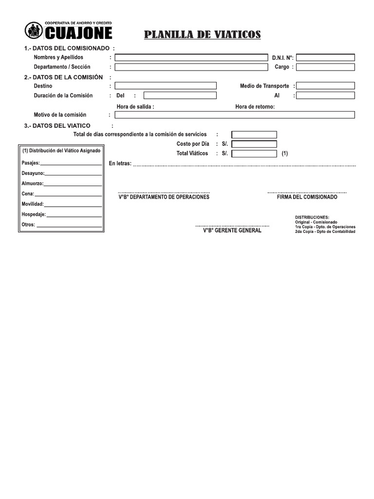 Planilla de Viáticos (1) | PDF