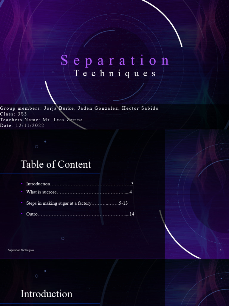 Seperation Techniques Presentation | Download Free PDF | Sucrose | Sugarcane