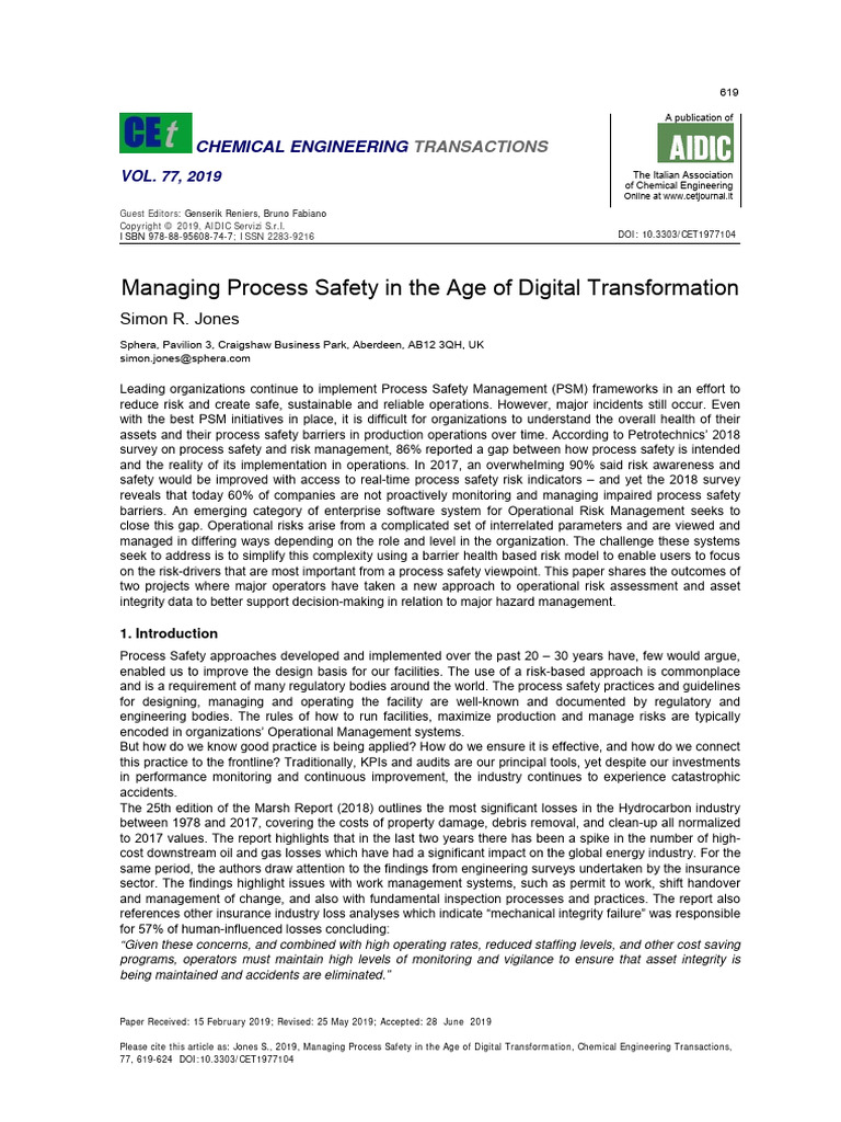 4 - Managing Process Safety in The Age of Digital Transformation | PDF | Risk | Risk Management