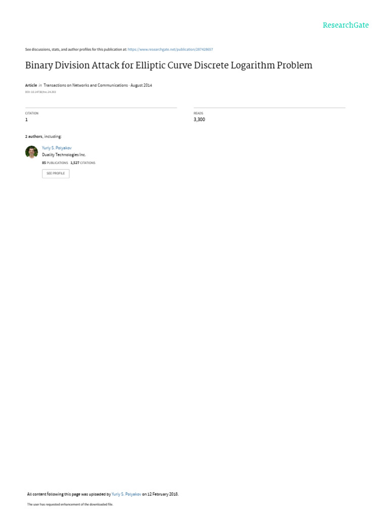 Binary Division Attack For Elliptic Curve Discrete | PDF | Time Complexity | Field (Mathematics)